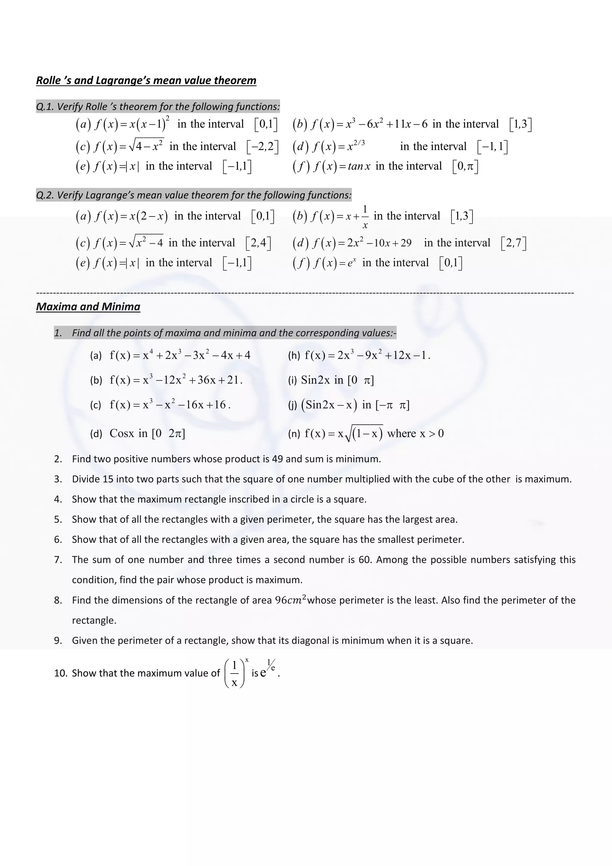 Mean value, maxima minima,curve tracing | PDF