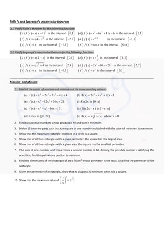 Mean value, maxima minima,curve tracing | PDF