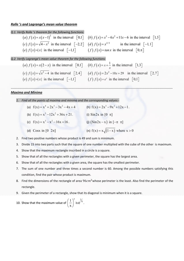Mean value, maxima minima,curve tracing | PDF