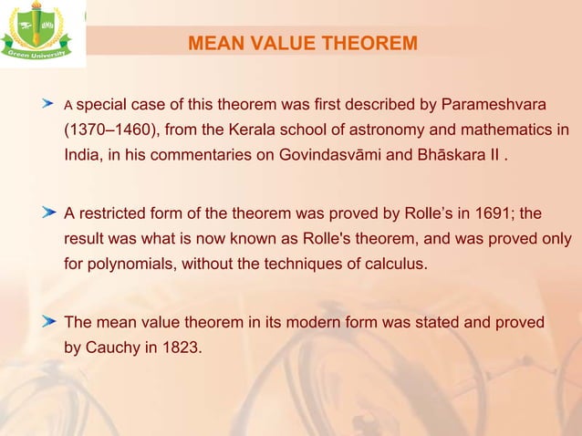 Mean value theorem | PPT | Physics | Science