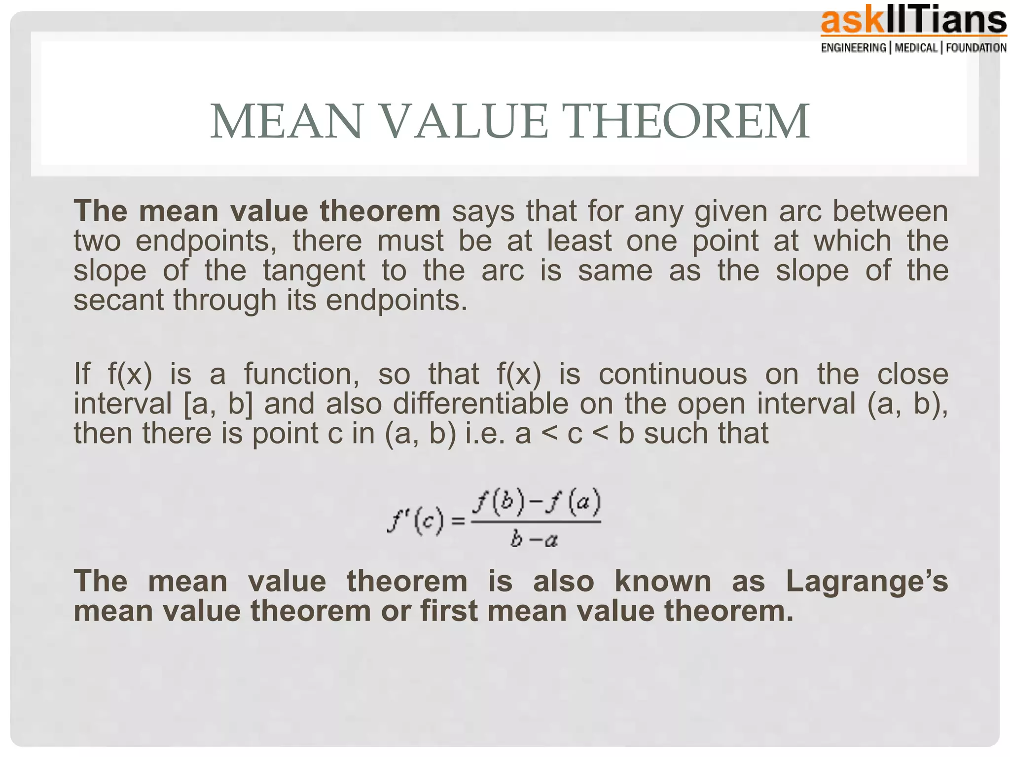 Mean Value Theorem | Mathematics | PPTX | Physics | Science