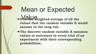 Mean, variance, and standard deviation of a Discrete Random Variable ...