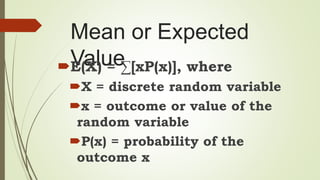 Mean, variance, and standard deviation of a Discrete Random Variable | PPTX | Physics | Science