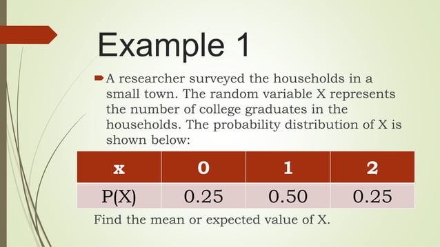 Mean Variance And Standard Deviation Of A Discrete Random Variable
