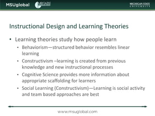 MEAS Course on E-learning: 2 Designing online instruction based on student needs | PPT
