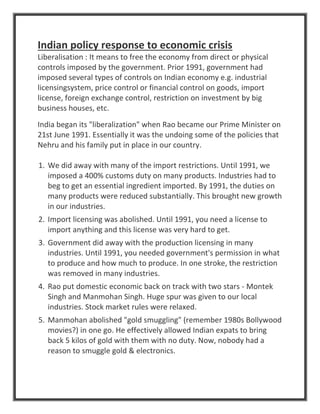 REPORT ON ‘THE ECONOMIC CRISIS OF INDIA- 1991” | DOCX
