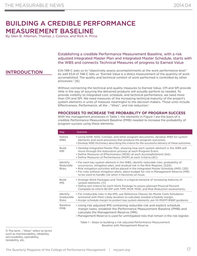 Building a Credible Performance Measurement Baseline | PDF