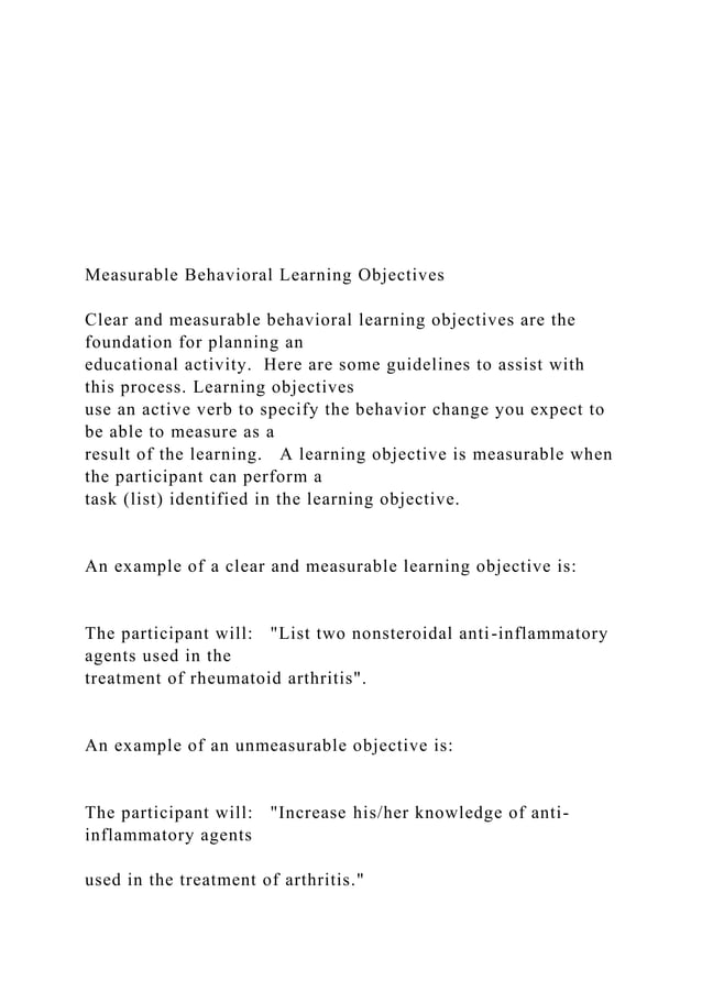 Measurable Behavioral Learning Objectives Cle.docx