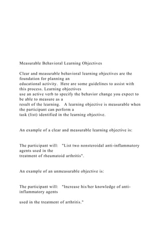 Measurable Behavioral Learning Objectives Cle.docx
