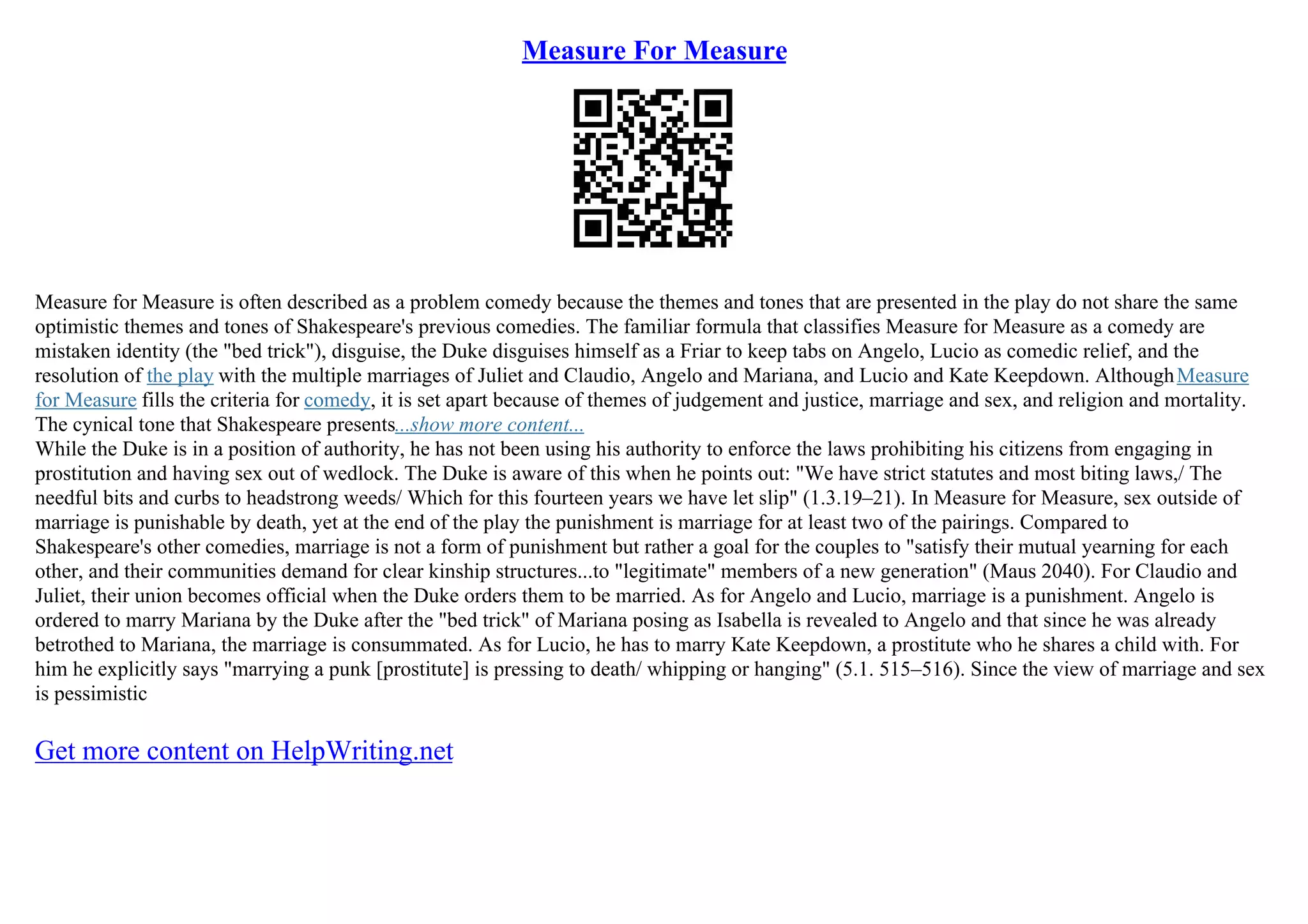 Measure For Measure | PDF
