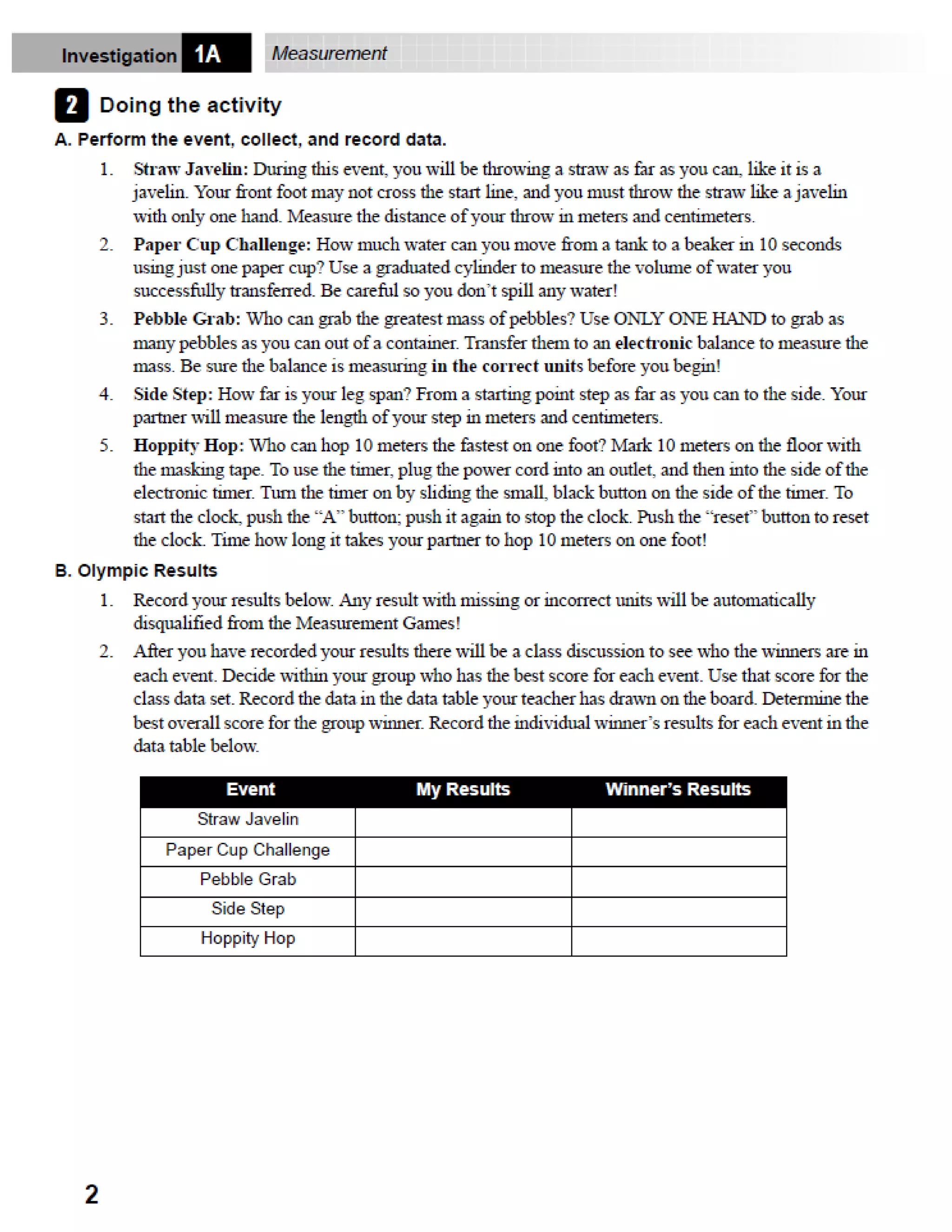 Measurement 1 a metric olympics | PDF