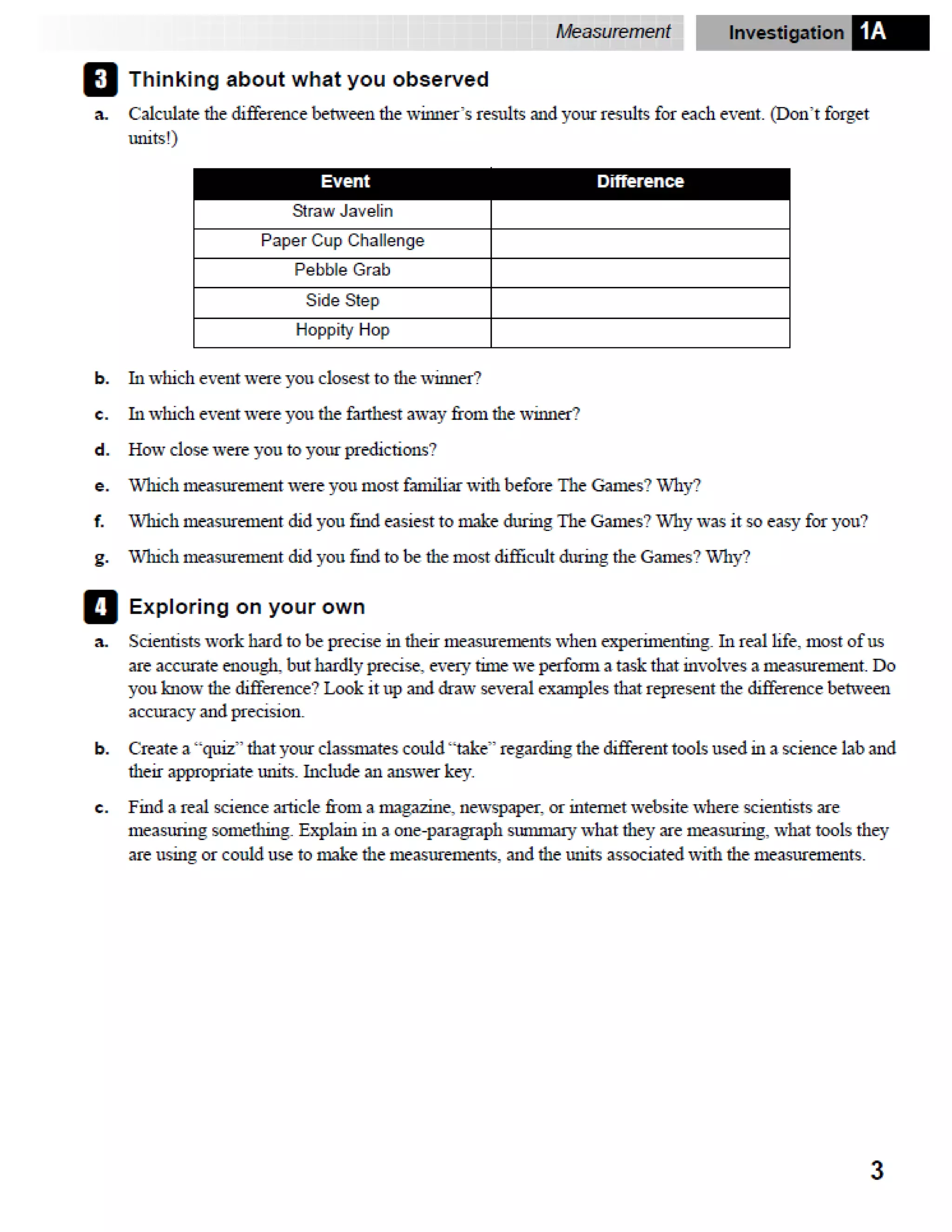 Measurement 1 a metric olympics | PDF