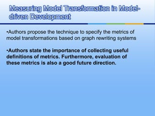 Measurement and metrics in model driven software development | PPT