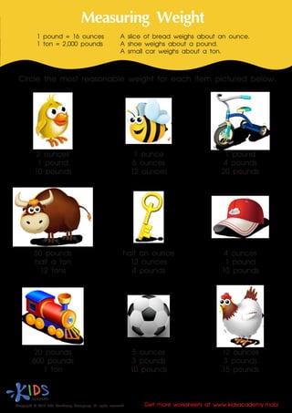 Measurement for kids - free printable worksheets | PDF