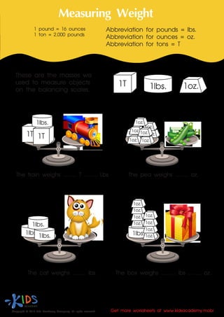 Measurement for kids - free printable worksheets | PDF