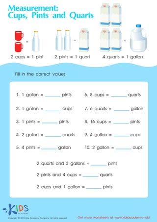 Measurement for kids - free printable worksheets | PDF