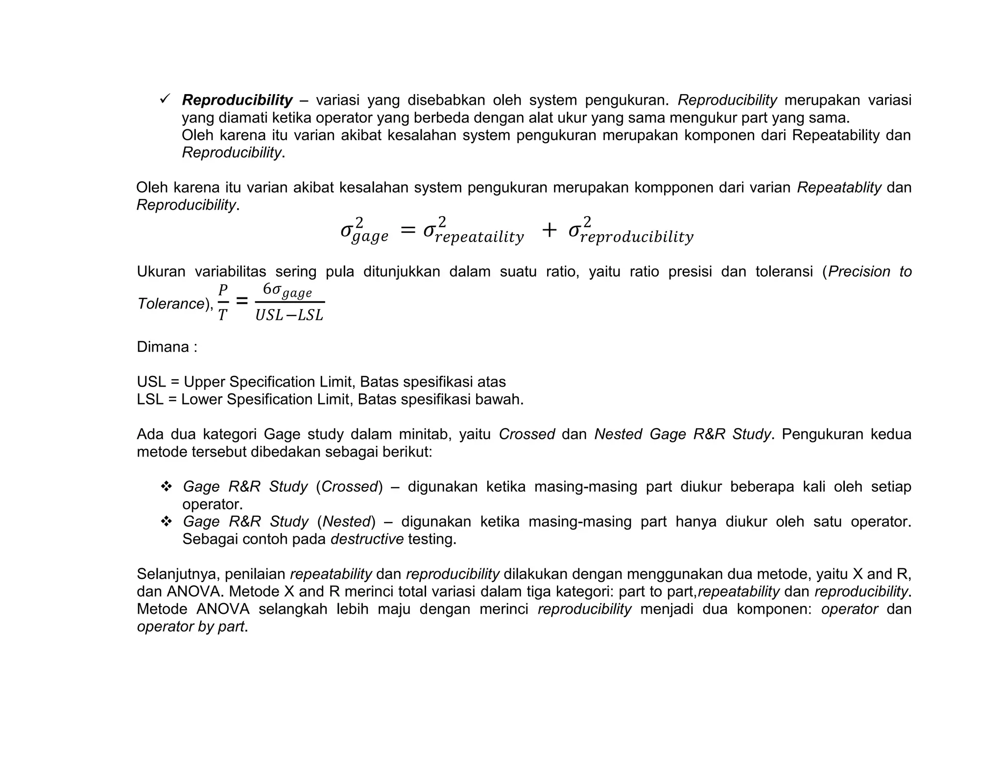 MEMVALIDASI TEKNIK DAN ALAT PENGUKURAN DENGAN MENGGUNAKAN GAGE R&R ...