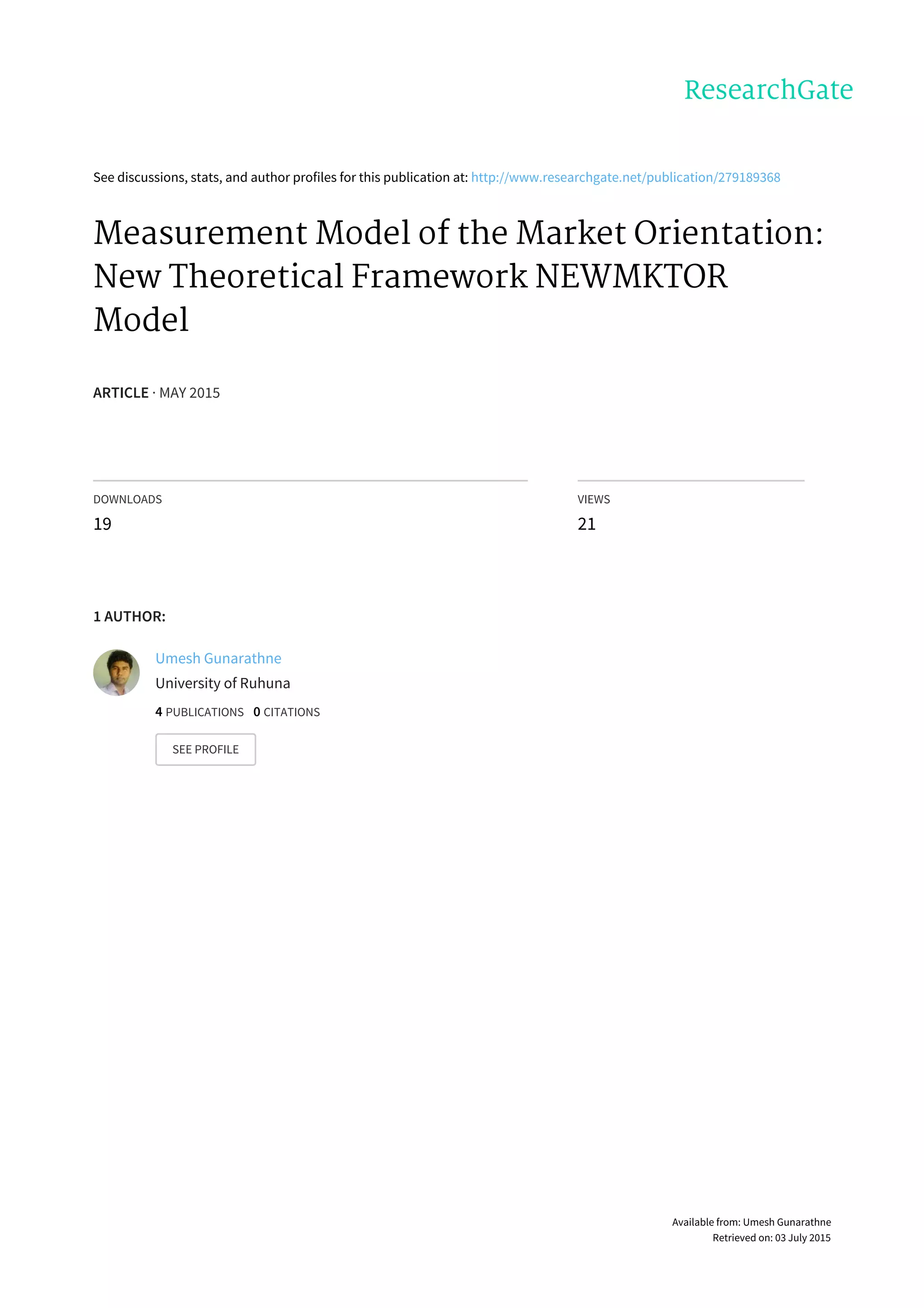 Measurement model of the market orientation | PDF