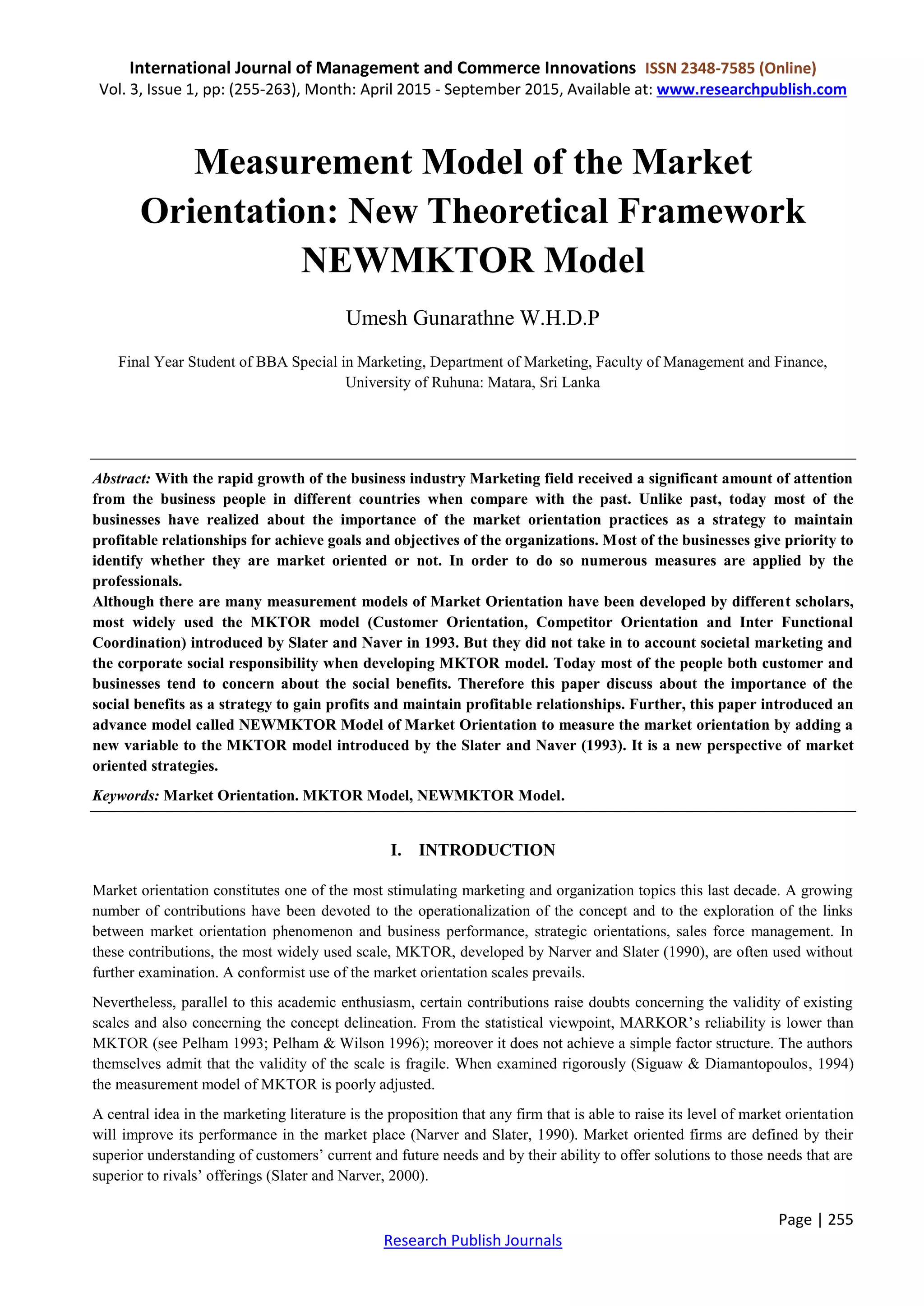Measurement model of the market orientation | PDF