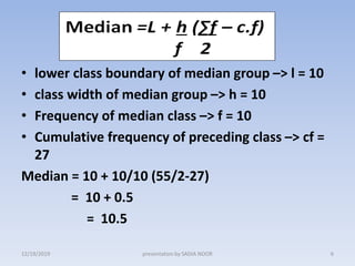 Measurement of central tendency with group data | PPT