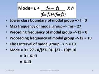 Measurement of central tendency with group data | PPT