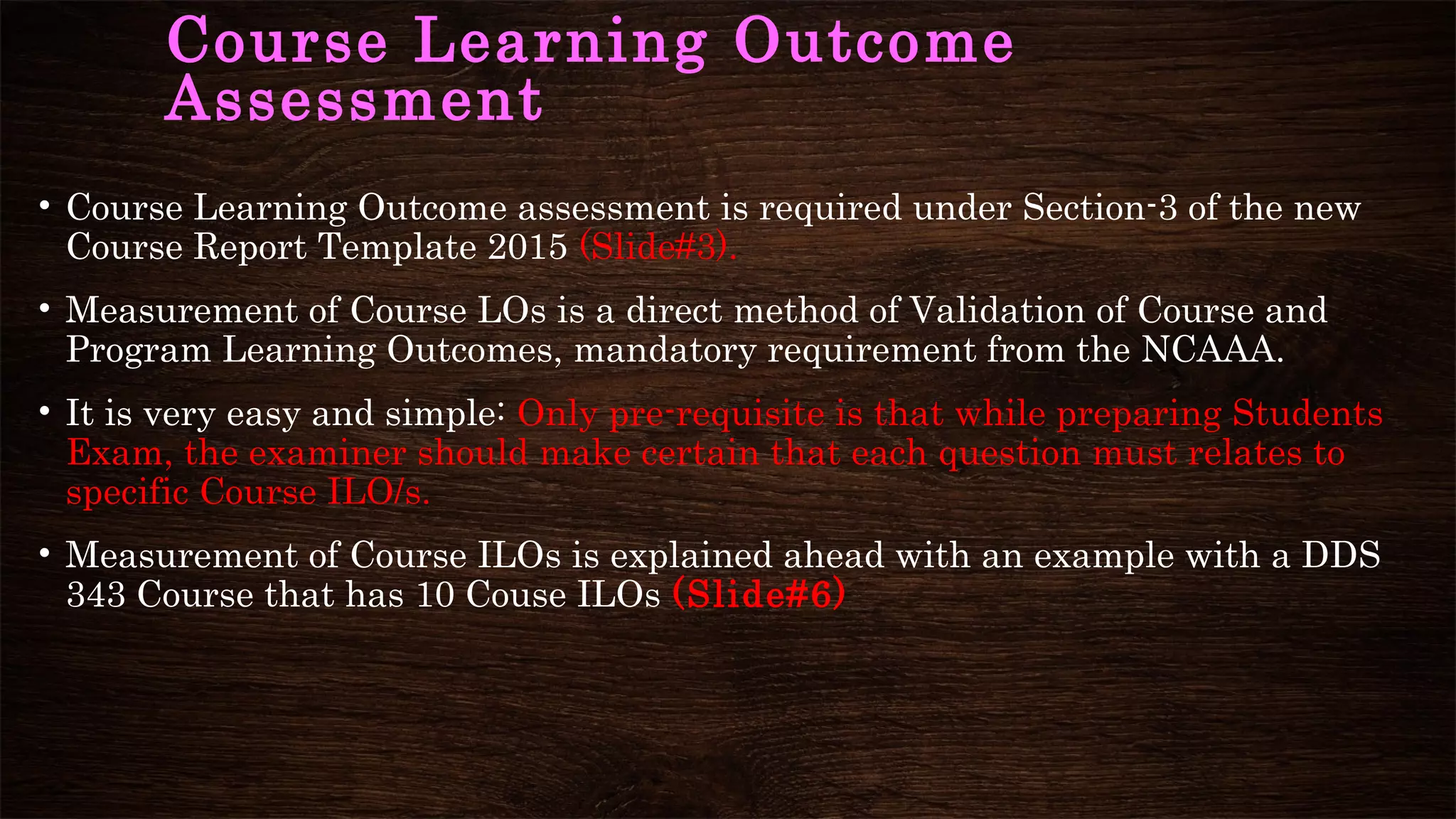 Measurement of Course learning Outcome using new NCAAA course report ...