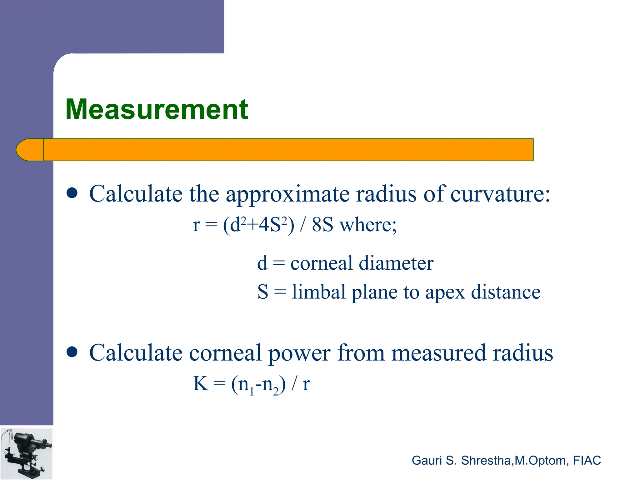 Measurement of corneal curvature | PPT