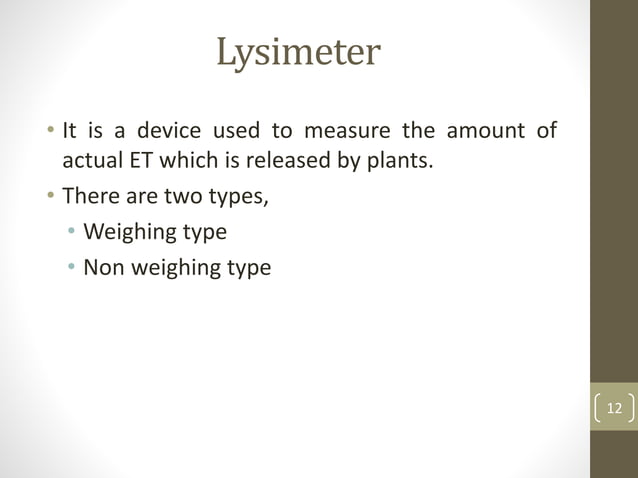 Measurement of evapotranspiration | PPTX | Agriculture | Industries
