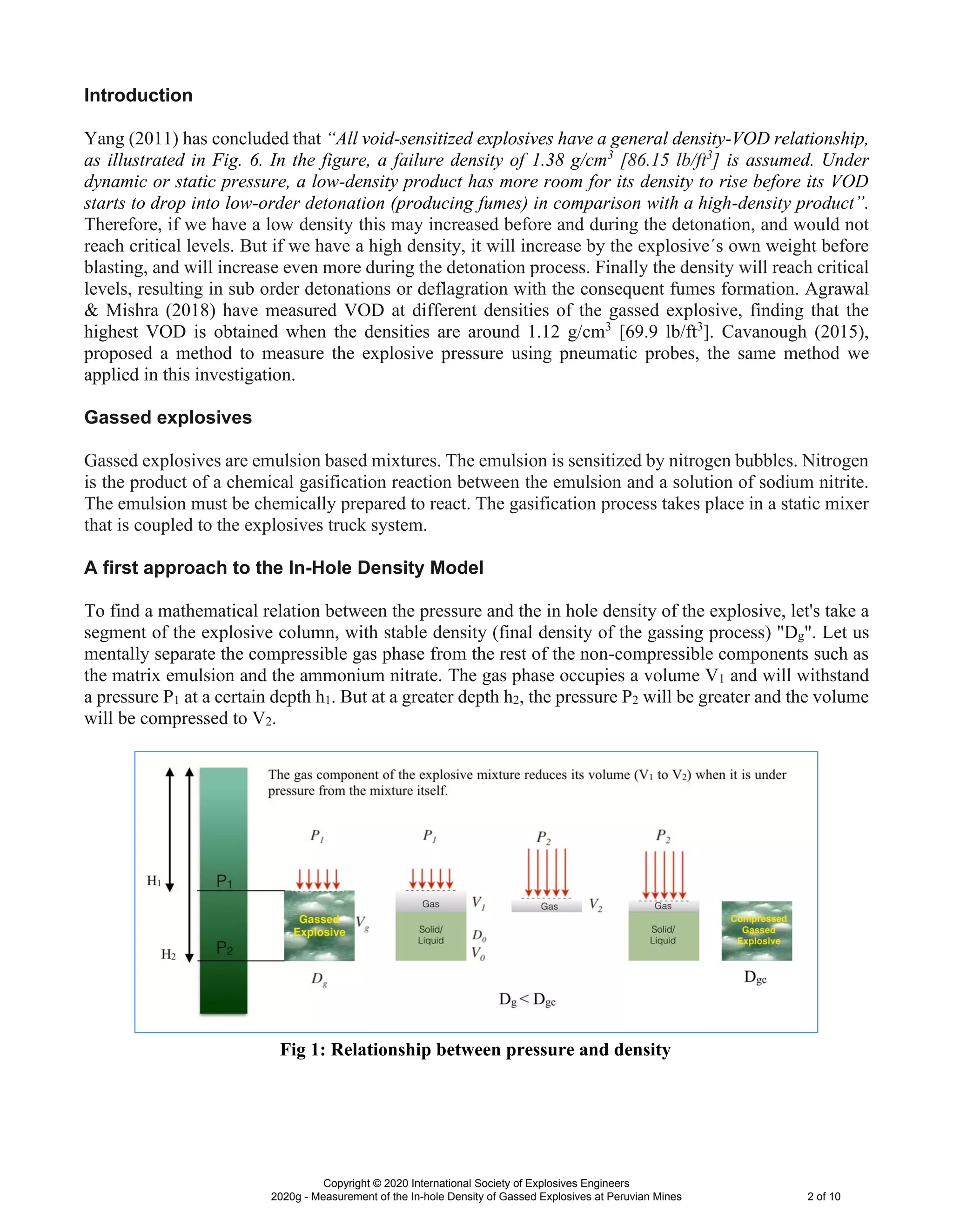 Measurement of the in hole density of gassed explosives at peruvian mine | PDF