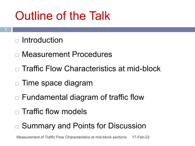 Measurement of Traffic Flow Characteristics at mid-block sections ...