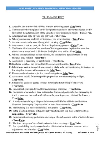 MEASUREMENT, statistics Questions and answers | PDF