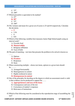 MEASUREMENT, statistics Questions and answers | PDF