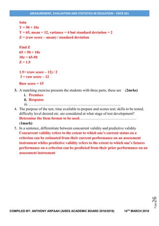 MEASUREMENT, statistics Questions and answers | PDF