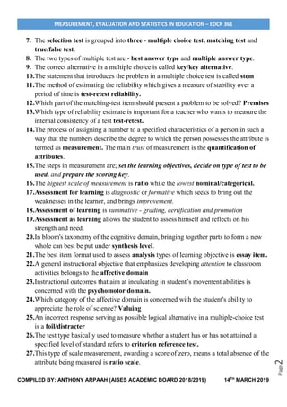 MEASUREMENT, statistics Questions and answers | PDF