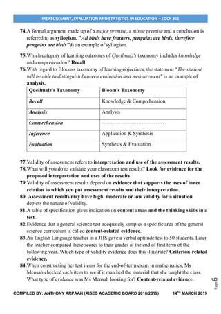 MEASUREMENT, statistics Questions and answers | PDF