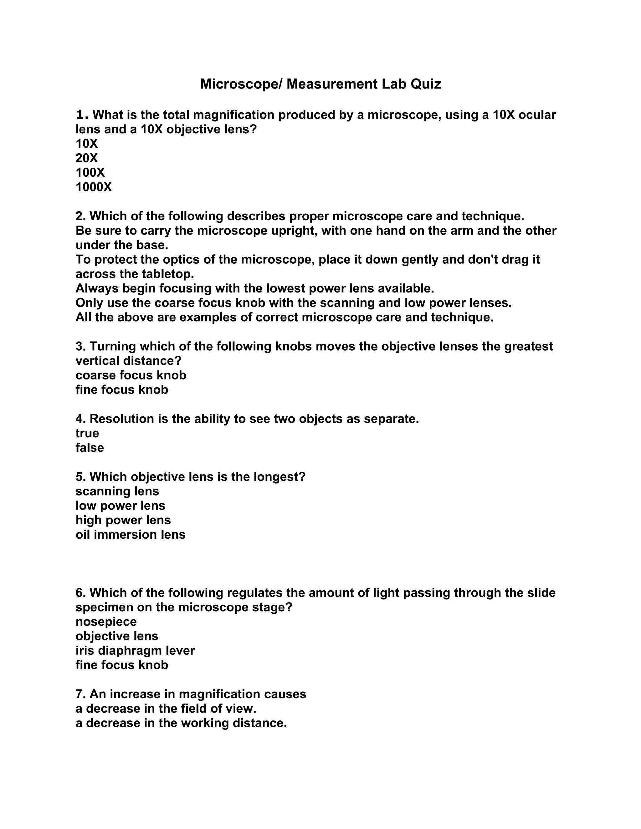 Measurement Quiz | DOC