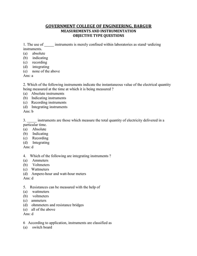 Measurements and Instrumentation Objective Type Questions.pdf | Musical ...