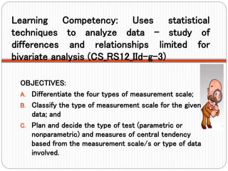 Measurement scale and statistical tests | PPTX