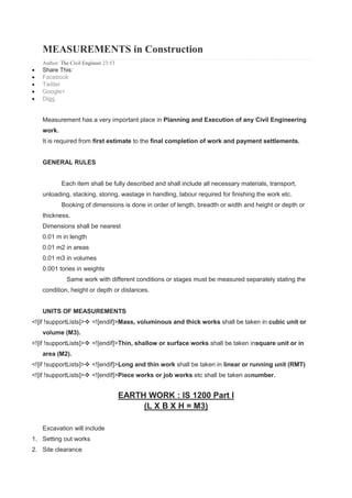 Measurements in construction | PDF