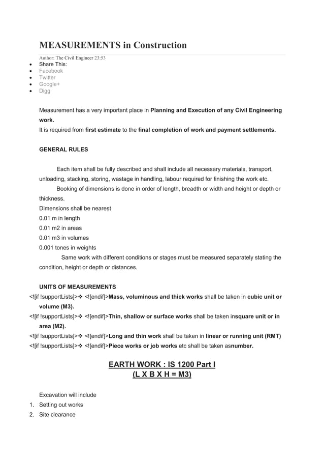 Measurements in construction | PDF