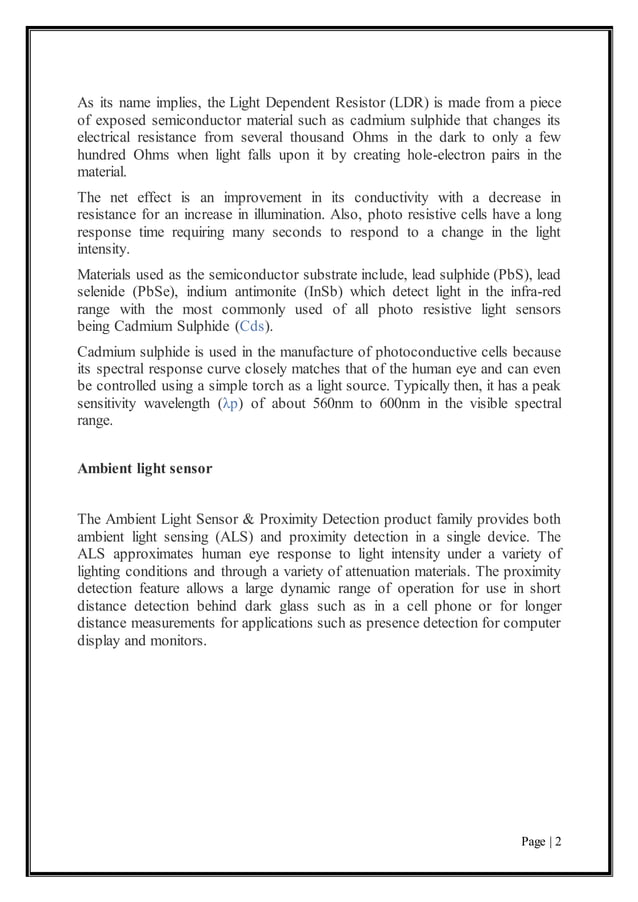 A Measurements Project on Light Detection sensor | DOCX | Computer Peripherals | Computing