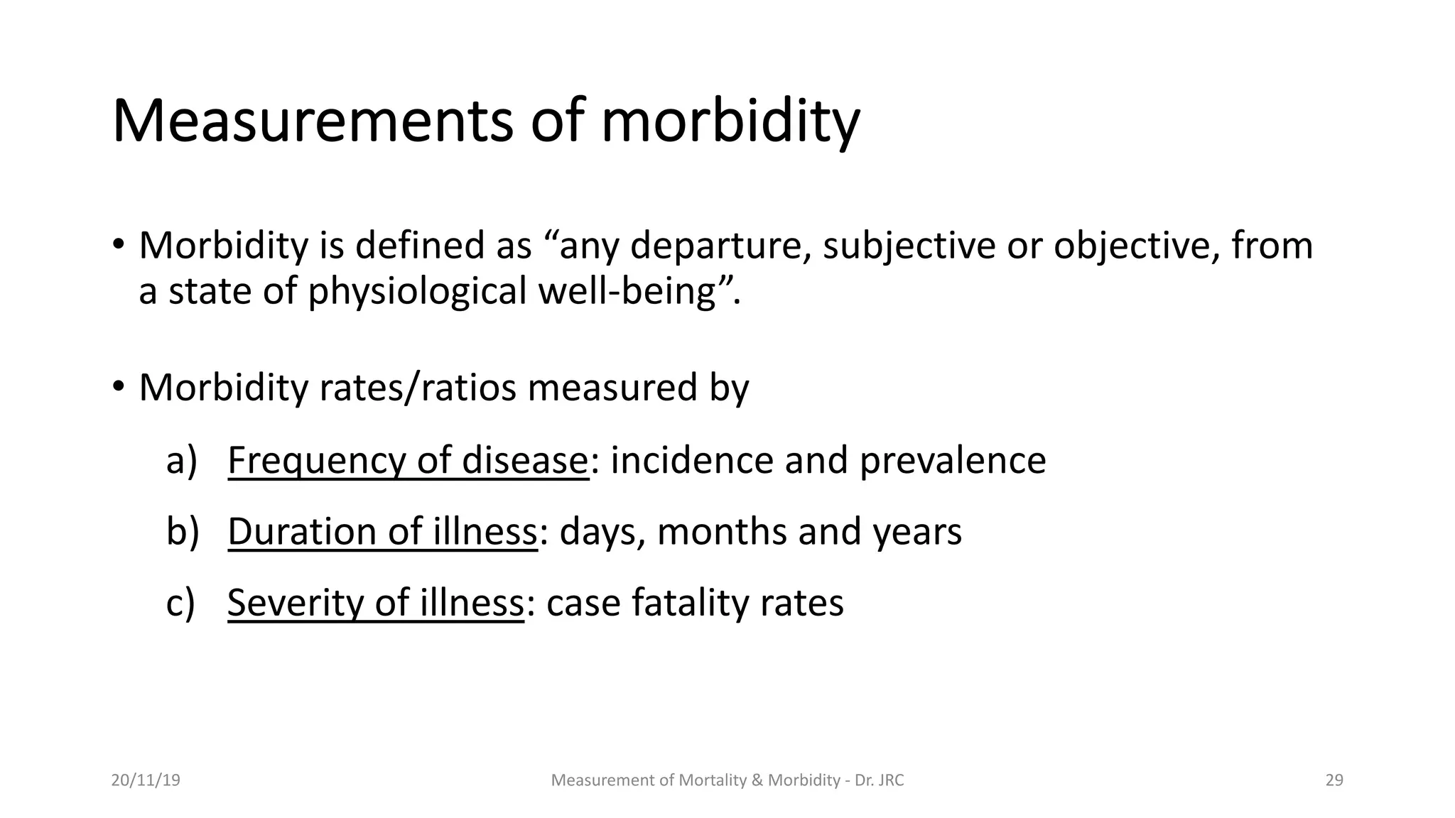 Measurements of morbidity and mortality | PDF