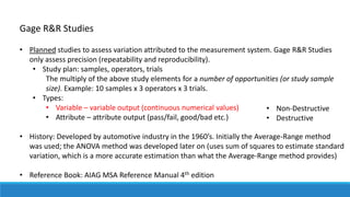 Measurement Systems Analysis - Variable Gage R&R Study Metrics, Applications and Root Cause ...