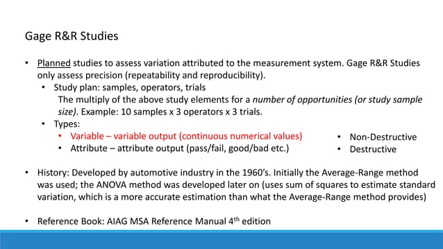 Measurement Systems Analysis - Variable Gage R&R Study Metrics ...