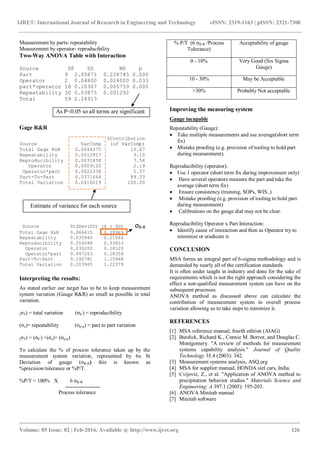 Measurement systems analysis and a study of anova method | PDF
