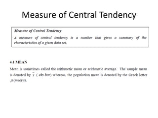 Measure of central tendency | PPTX | Educational Assessment | Education