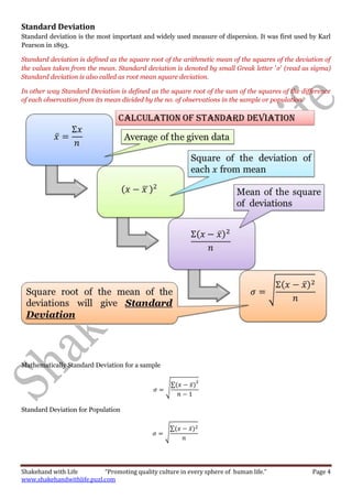 Measure of dispersion part II ( Standard Deviation, variance ...