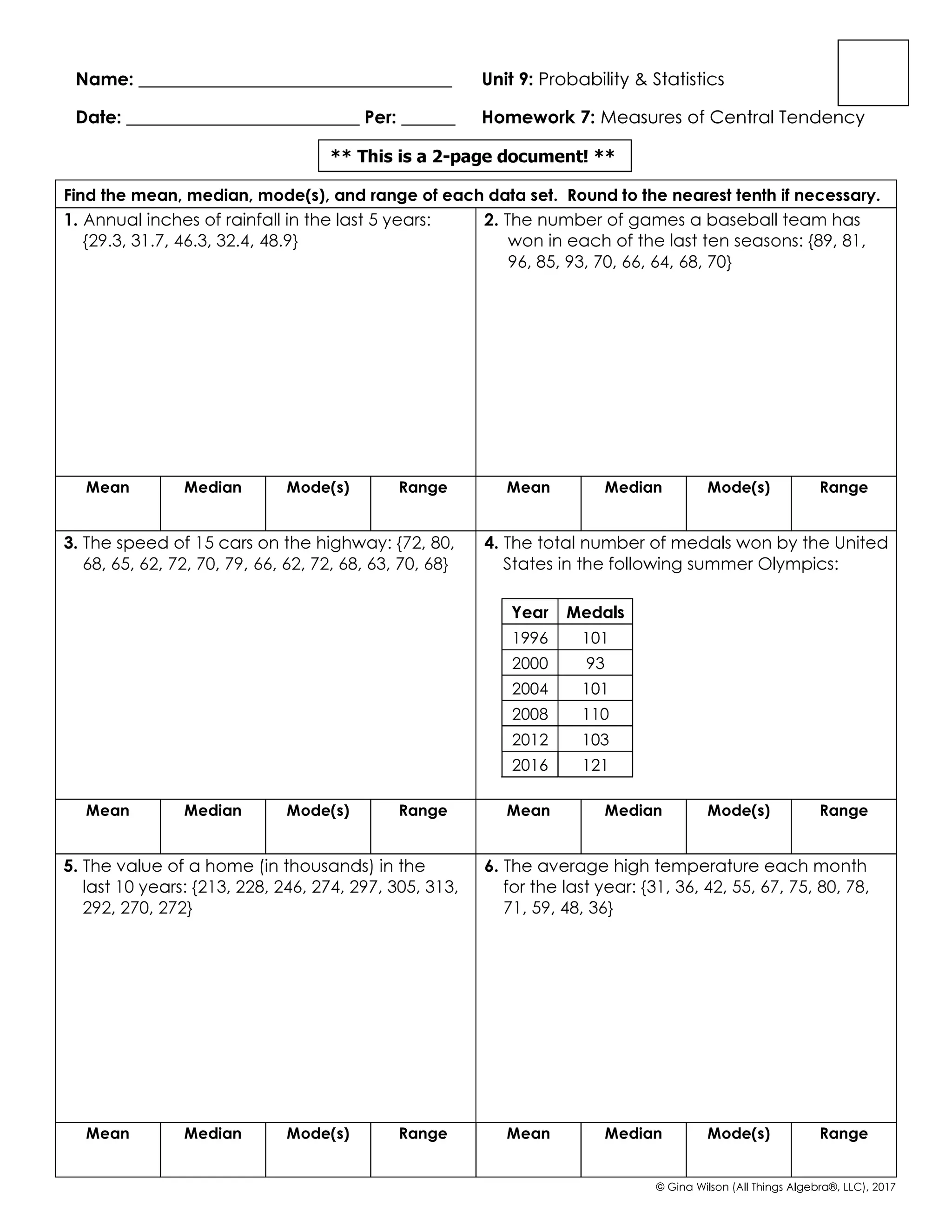 Mean Median Mode Range ws | PDF | Free Download