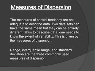 Measures of Dispersion: Range, Interquartile Range, and Standard ...