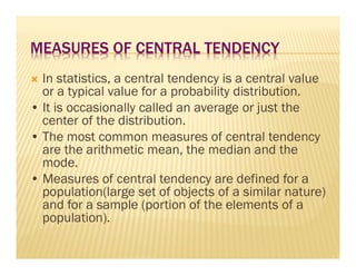 Measures of central tendancy easy to under this stats topic | PDF